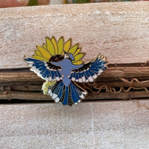 Hard Enamel Pin- Sunflower Bluejay | Lapel Pin | Brooch - Etsy