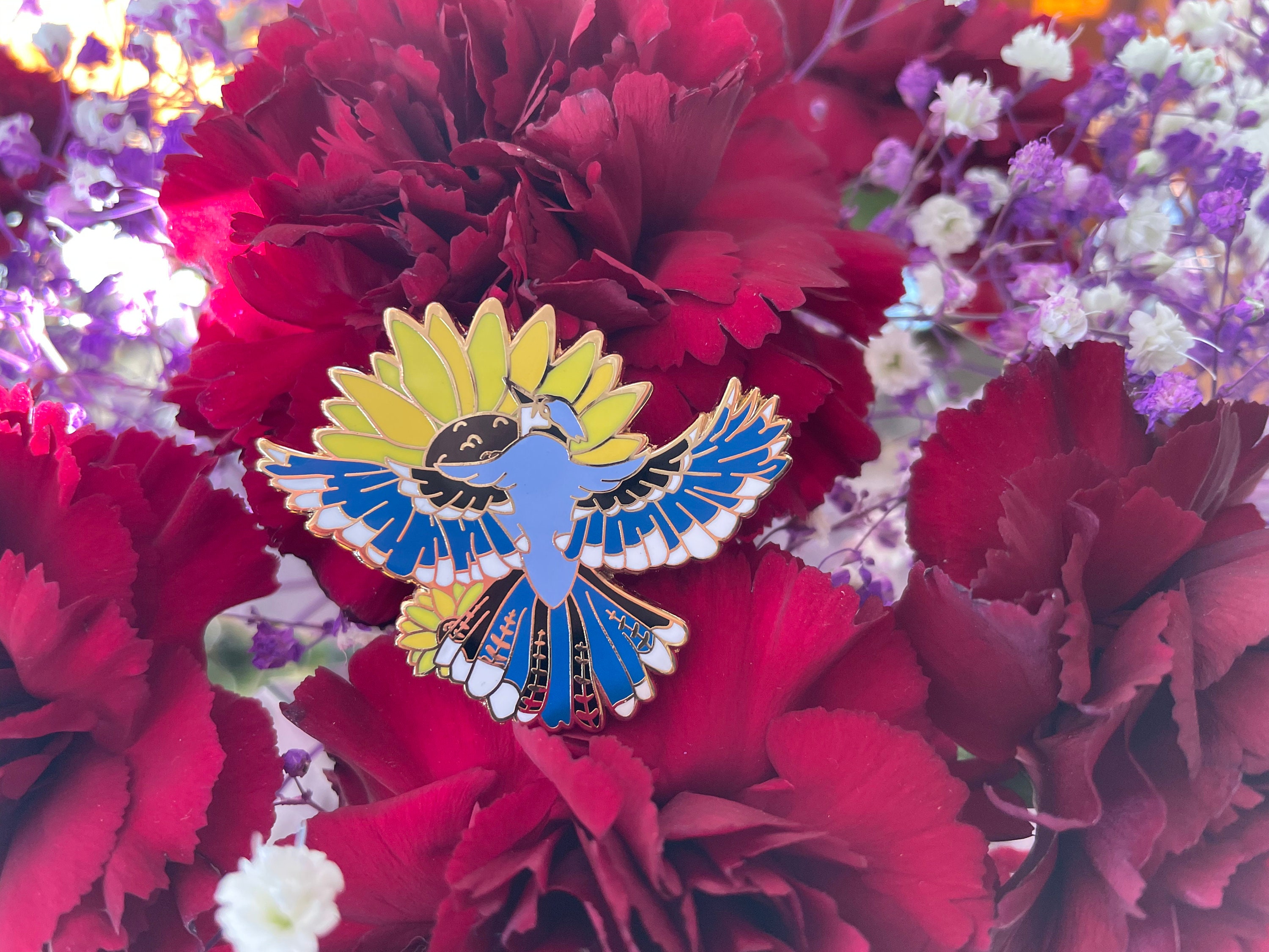 Hard Enamel Pin- Sunflower Bluejay | Lapel Pin | Brooch - Etsy
