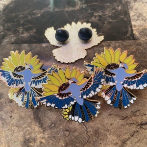 Hard Enamel Pin- Sunflower Bluejay | Lapel Pin | Brooch - Etsy