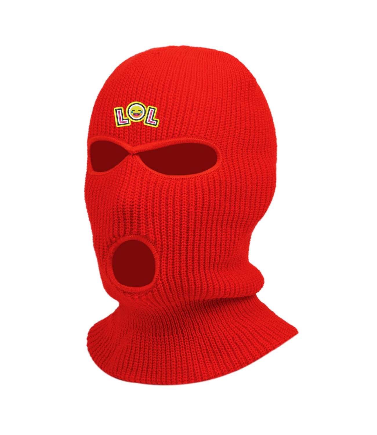 LOL Smiley Face 3 Hole Ski Mask Adult Three Hole Mask Embroidered Full ...