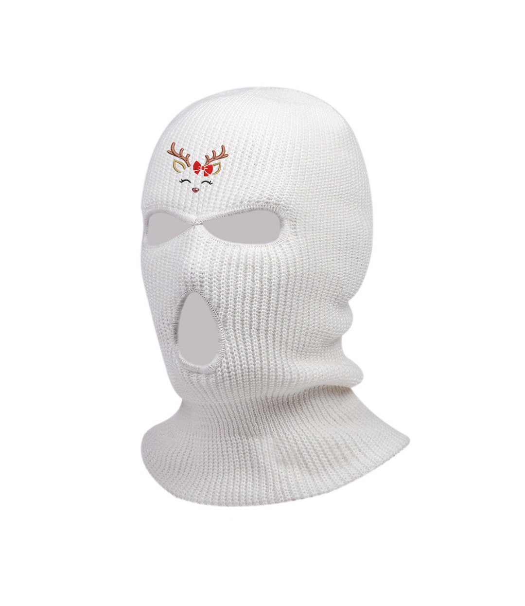 Cute Deer Face 3 Hole Ski Mask Adult Embroidered Full Face Cover Warm ...