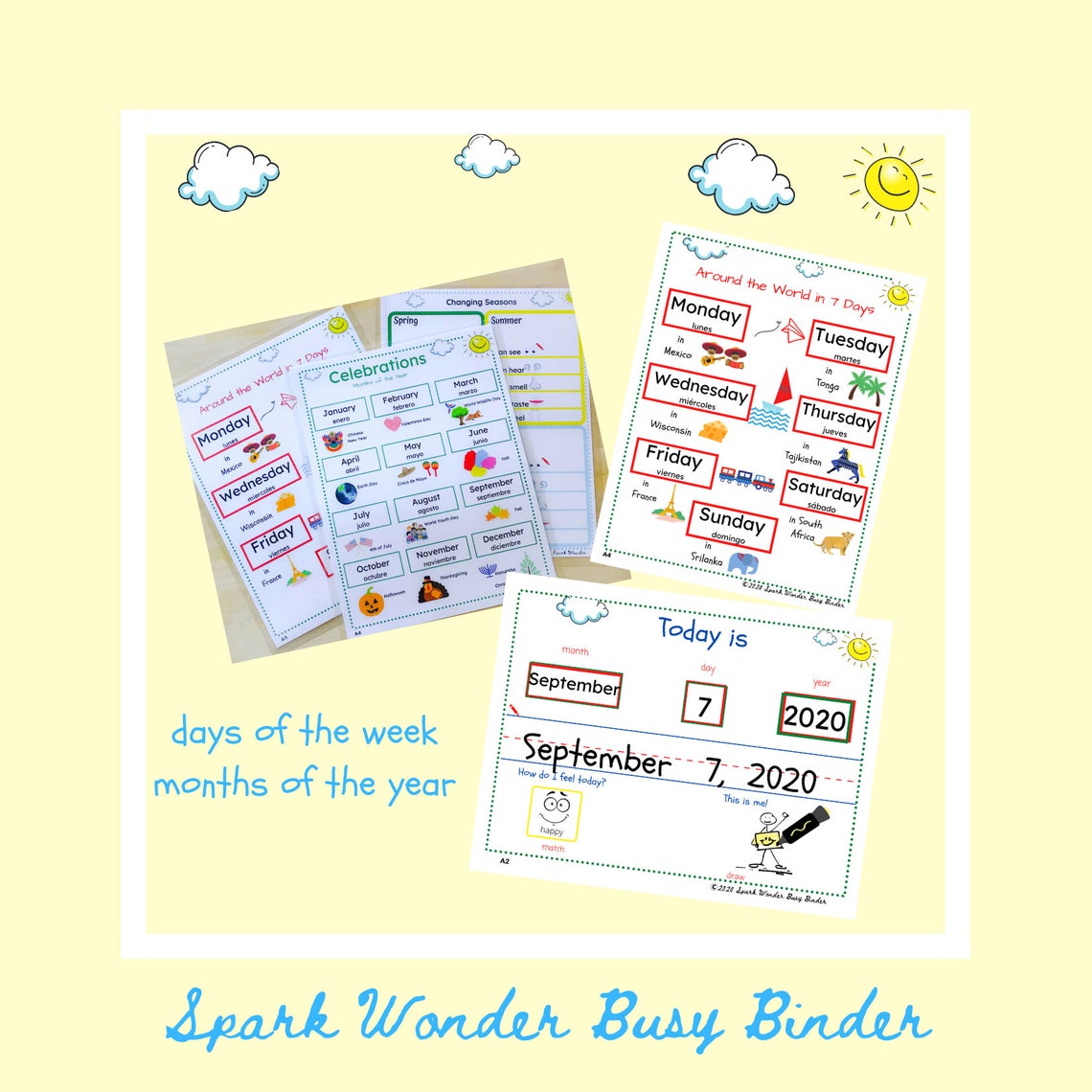 Busy Binder, Kids Calendar, Days of the Week, Seasons, Kindergarten ...