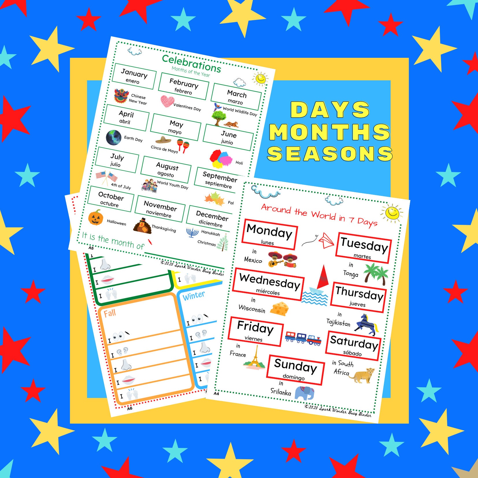 Busy Binder, Kids Calendar, Days of the Week, Seasons, Kindergarten ...