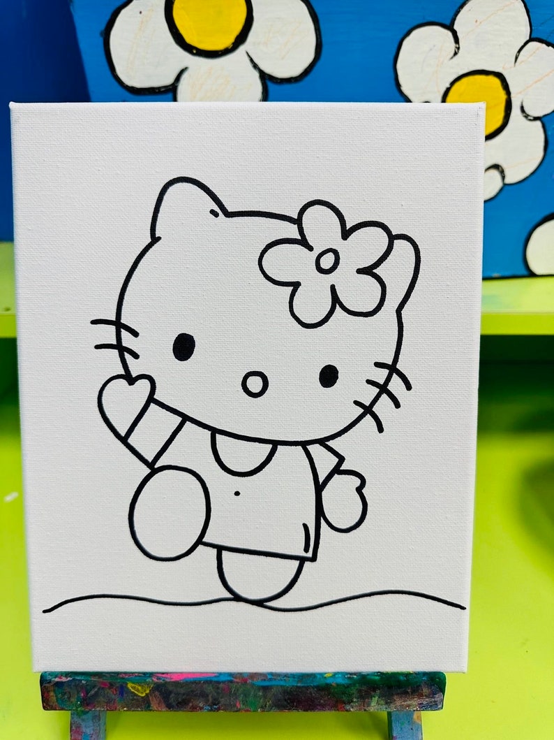 Hello Kitty Canvas Party Kit, Handmade Predrawn Canvas, Paint Birthday ...
