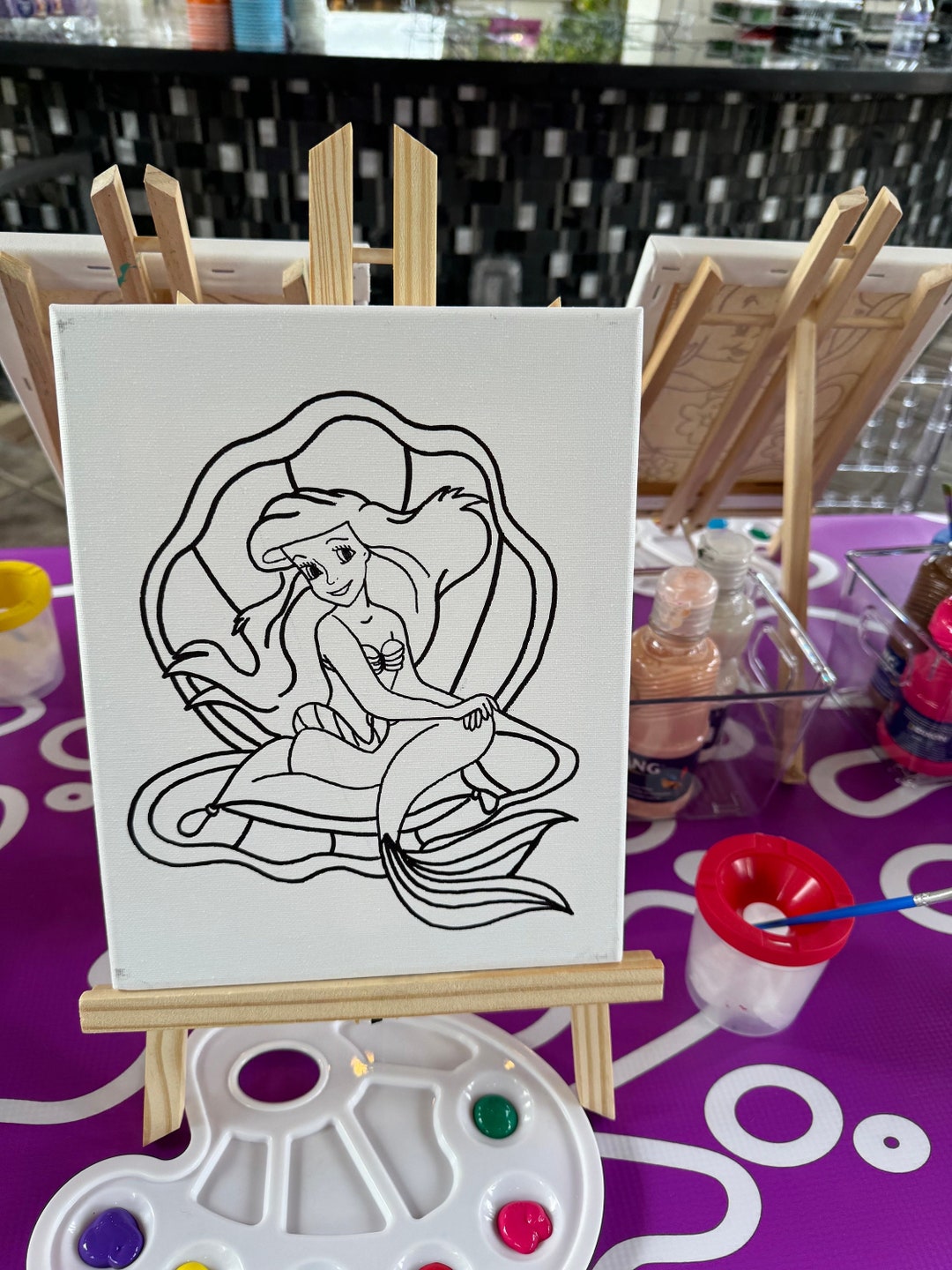Little Mermaid Canvas Party Kit, Handmade Predrawn Canvas, Paint ...