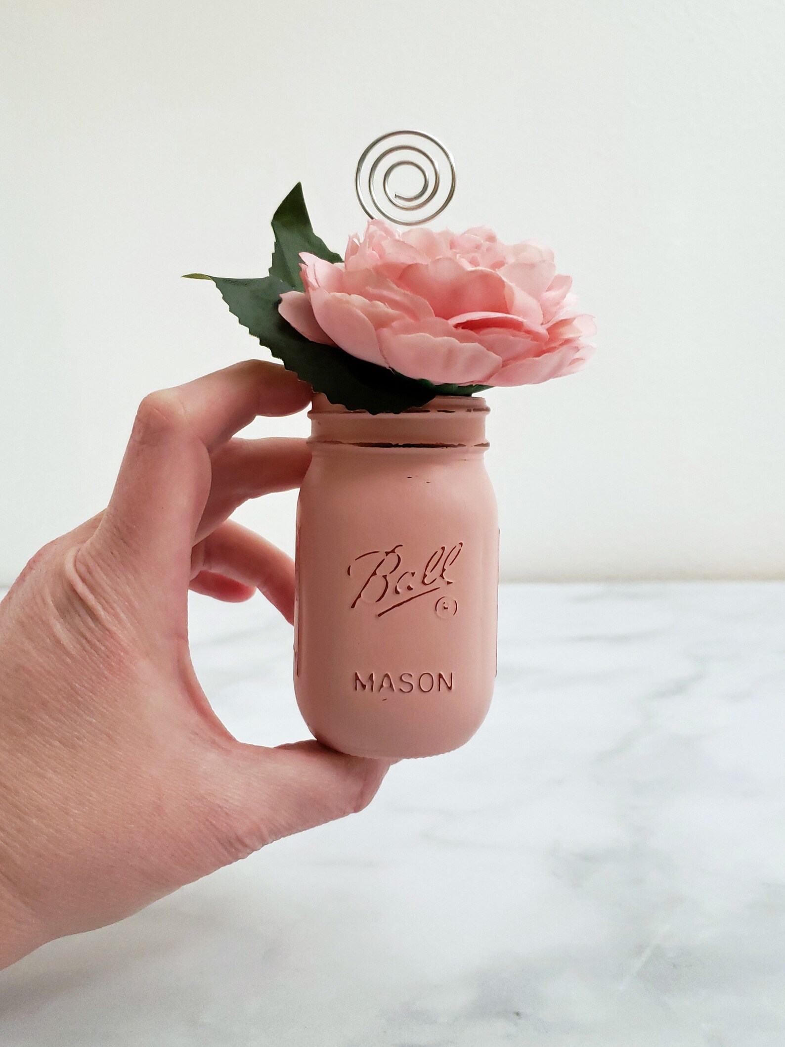 Antique Pink Handpainted Mini Mason Jar W/ Purple Peony Rose & | Etsy