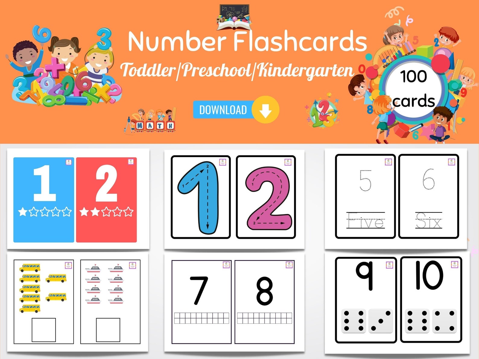 Number Flashcards Printable for Kids, Learning Cards, Number Cards Kids ...