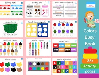 Color Matching Busy Book, Printable Activity, Color Sorting Velcro Game ...