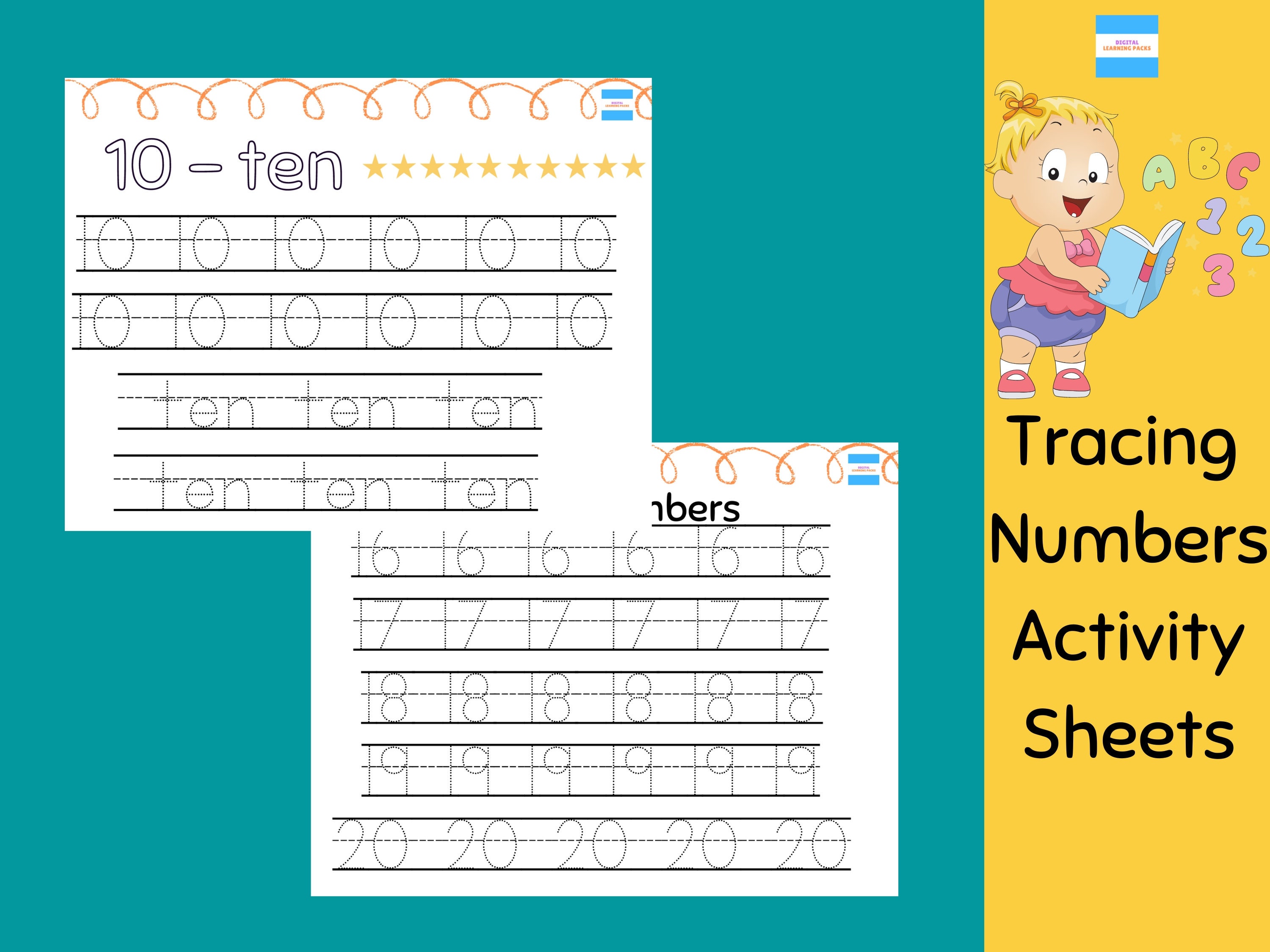 Number Tracing Worksheet, Printable Tracing Numbers 1-20, Preschool ...