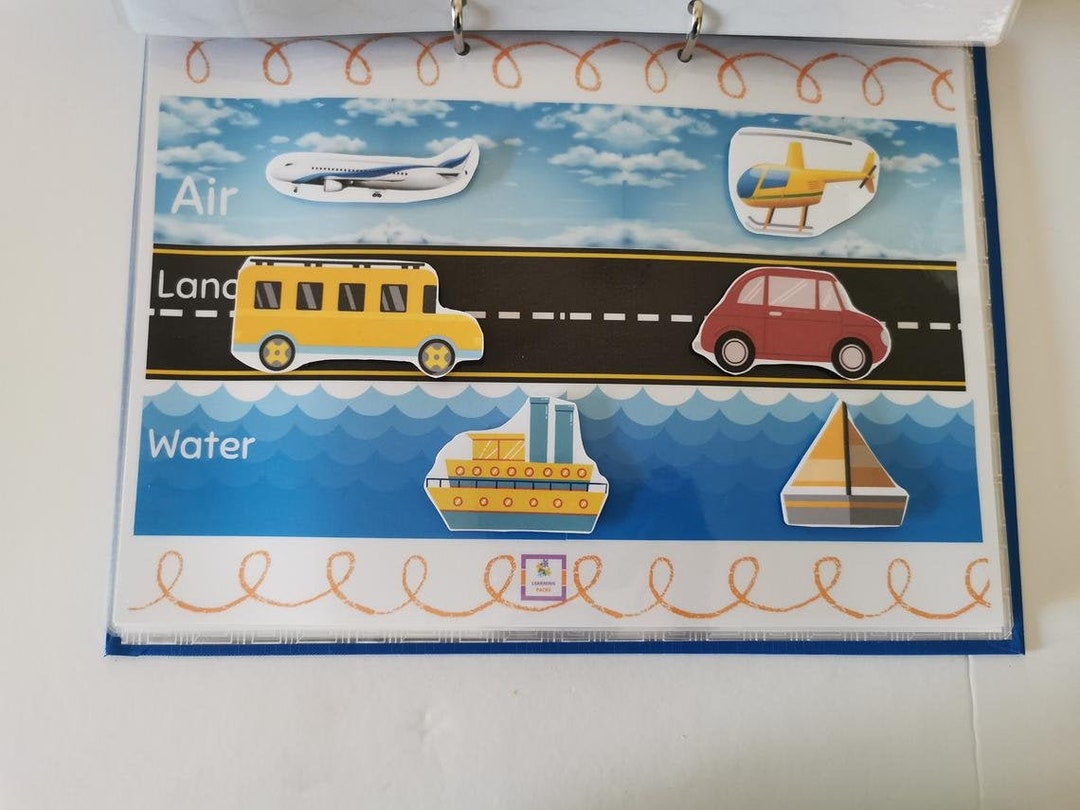 Preschool Quiet Book Toddler Busy Book Inserts, Land Air Water ...