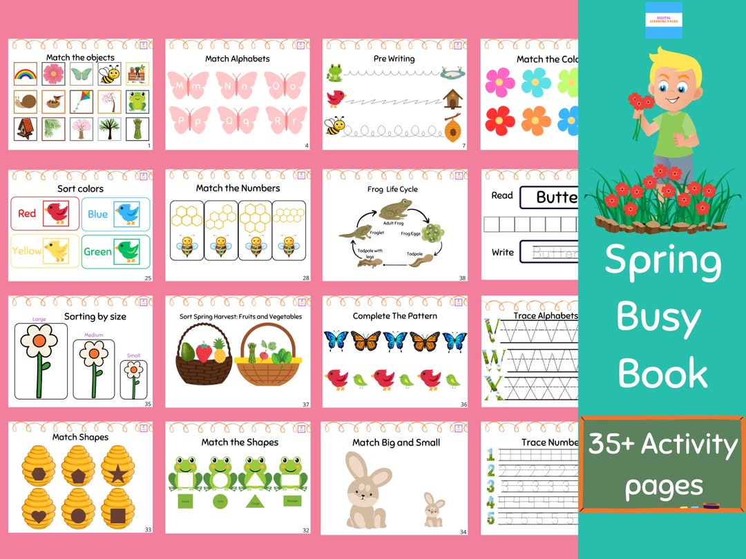 Spring Busy Book, Toddler Activity Busy Book, Spring Learning Printable ...