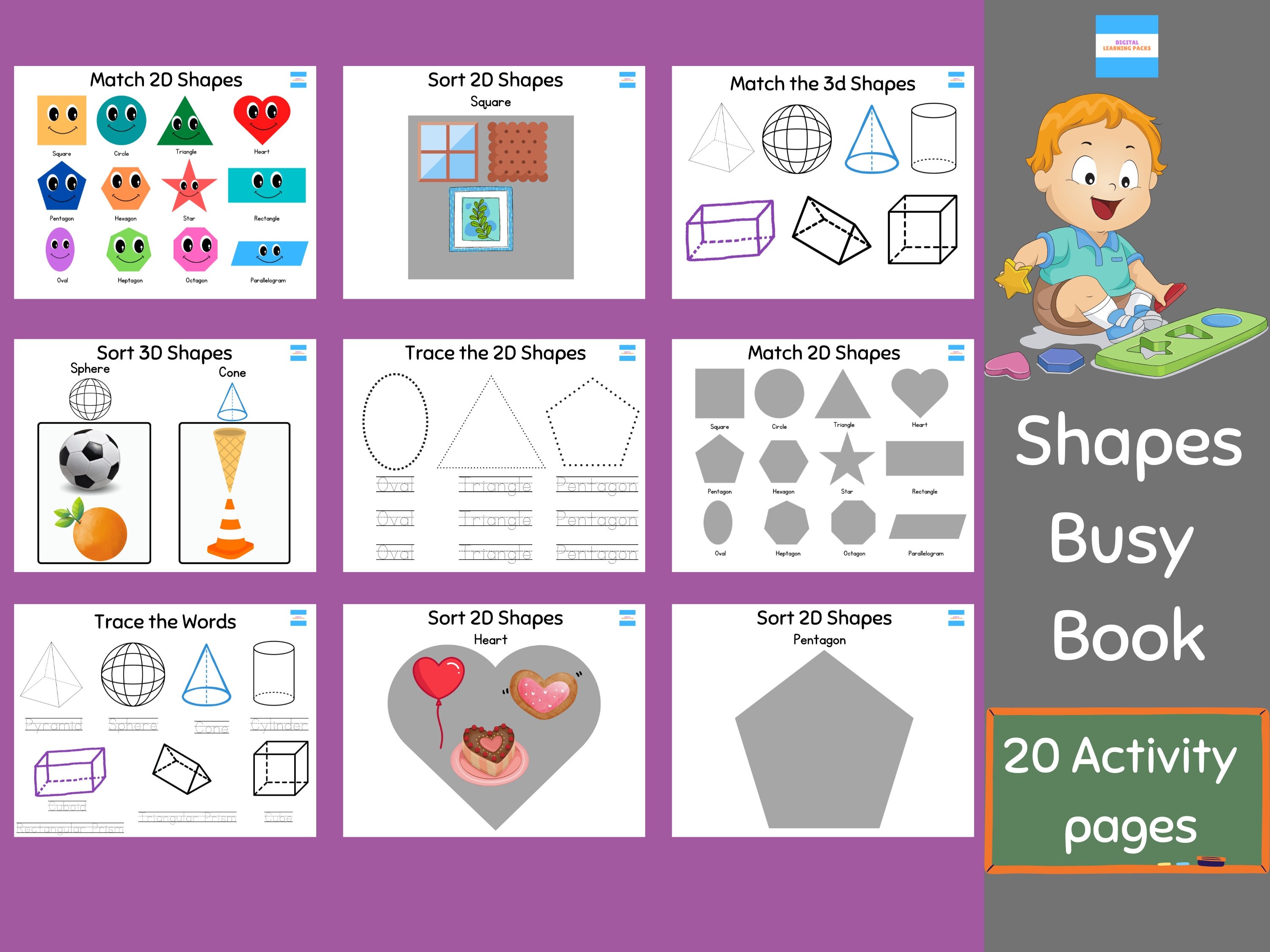 Shapes Busy Book Printable, Preschool Shapes Bundle, Printable Shapes ...