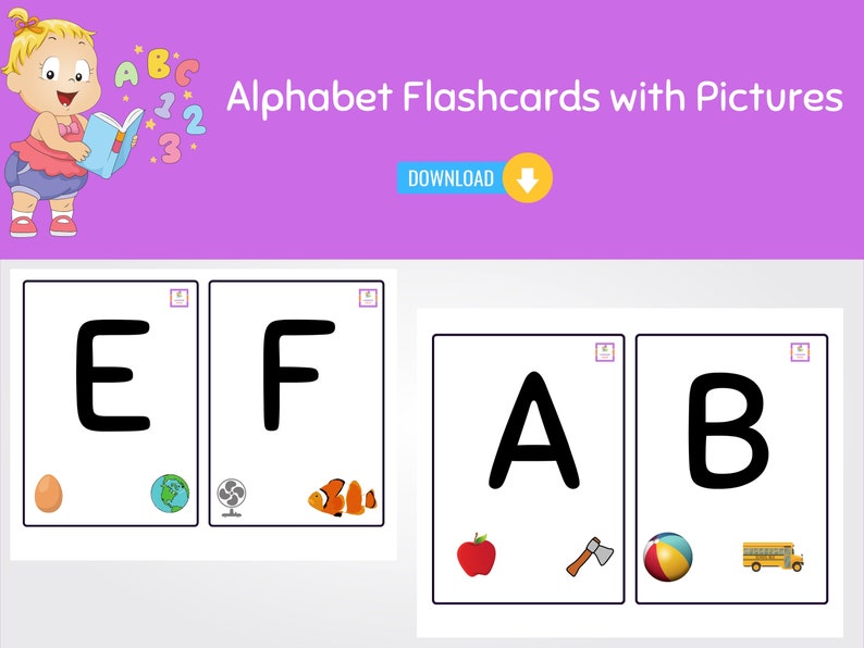 26 Alphabet Flashcards Printable, Abc Flashcards, Alphabet Pictures ...