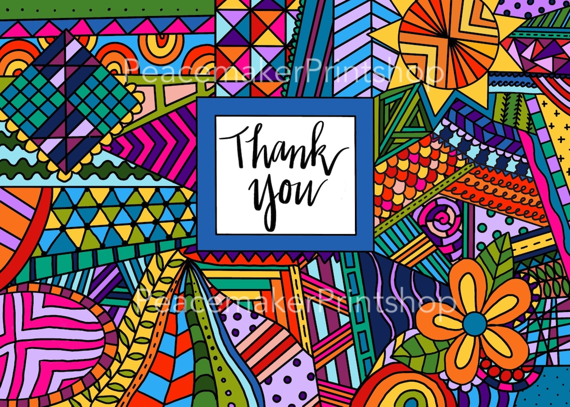 Doodle Thank You Card - Etsy