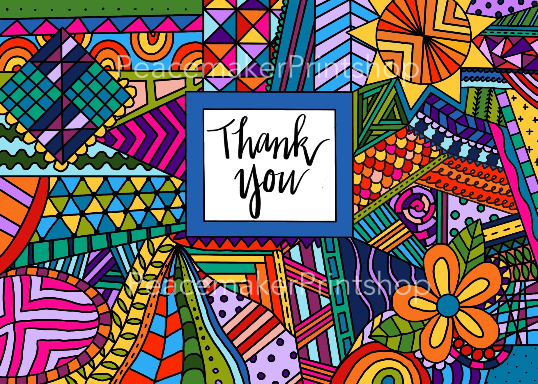 Doodle Thank You Card - Etsy