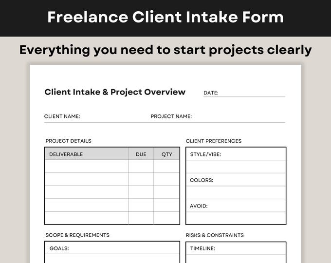 Freelance Client Intake Form | Project Onboarding Template (digital ...
