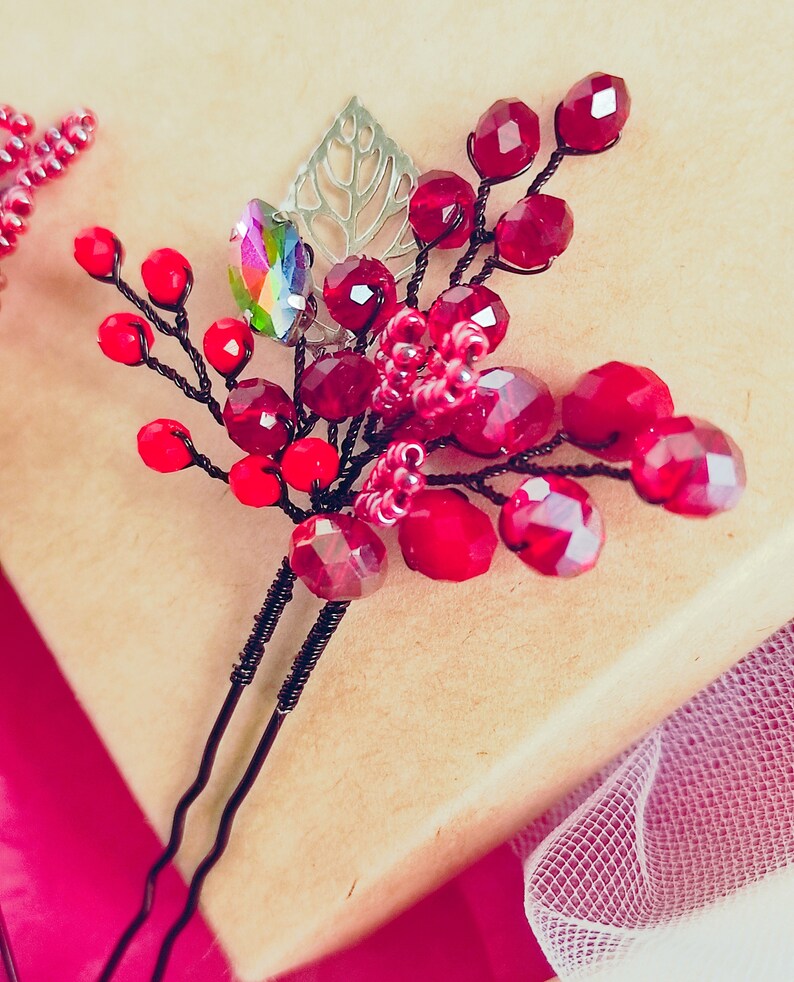 Red Hair Pins / Red Bridal Hairpin / Ukrainian Hair Clip / Red - Etsy