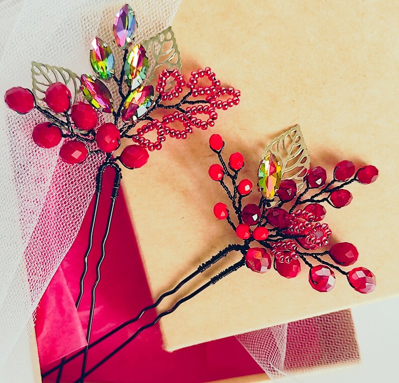 Red Hair Pins / Red Bridal Hairpin / Ukrainian Hair Clip / Red - Etsy