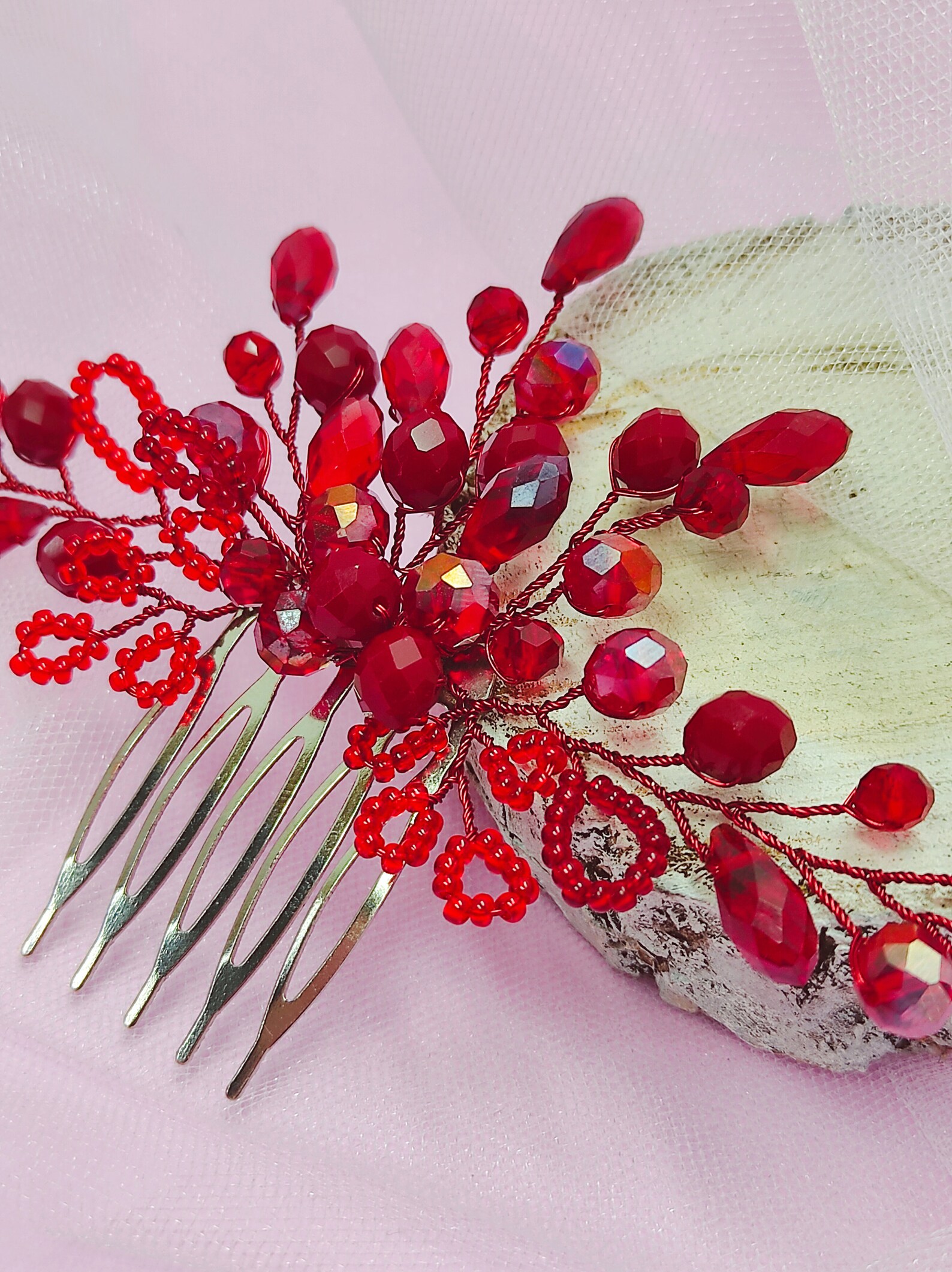 Red Hair Comb Wedding Decorative Comb Red Bridal Headpiece - Etsy