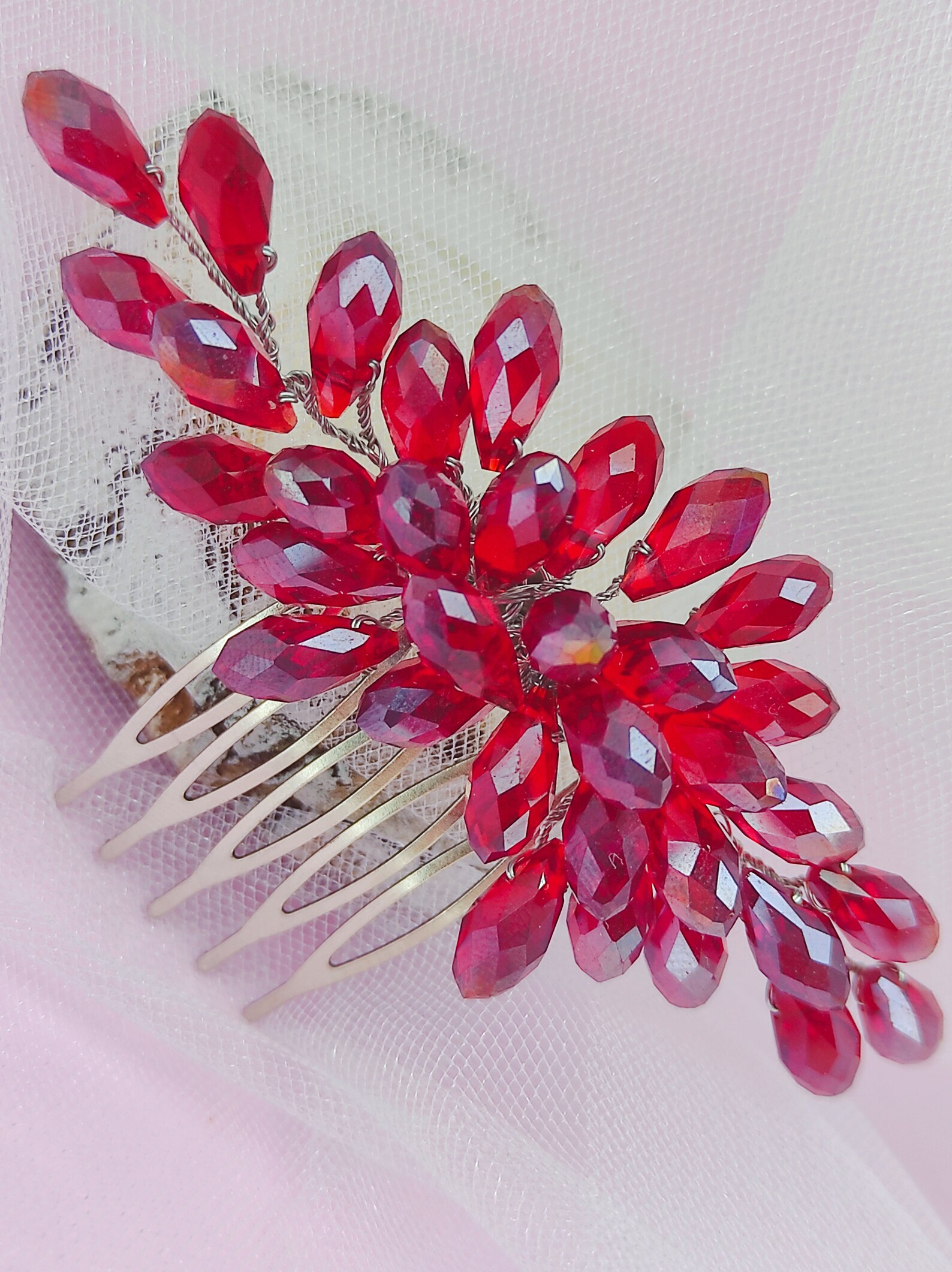 Red Hair Comb, Crystal Decorative Red Hair Comb, Bridal Hair Comb ...