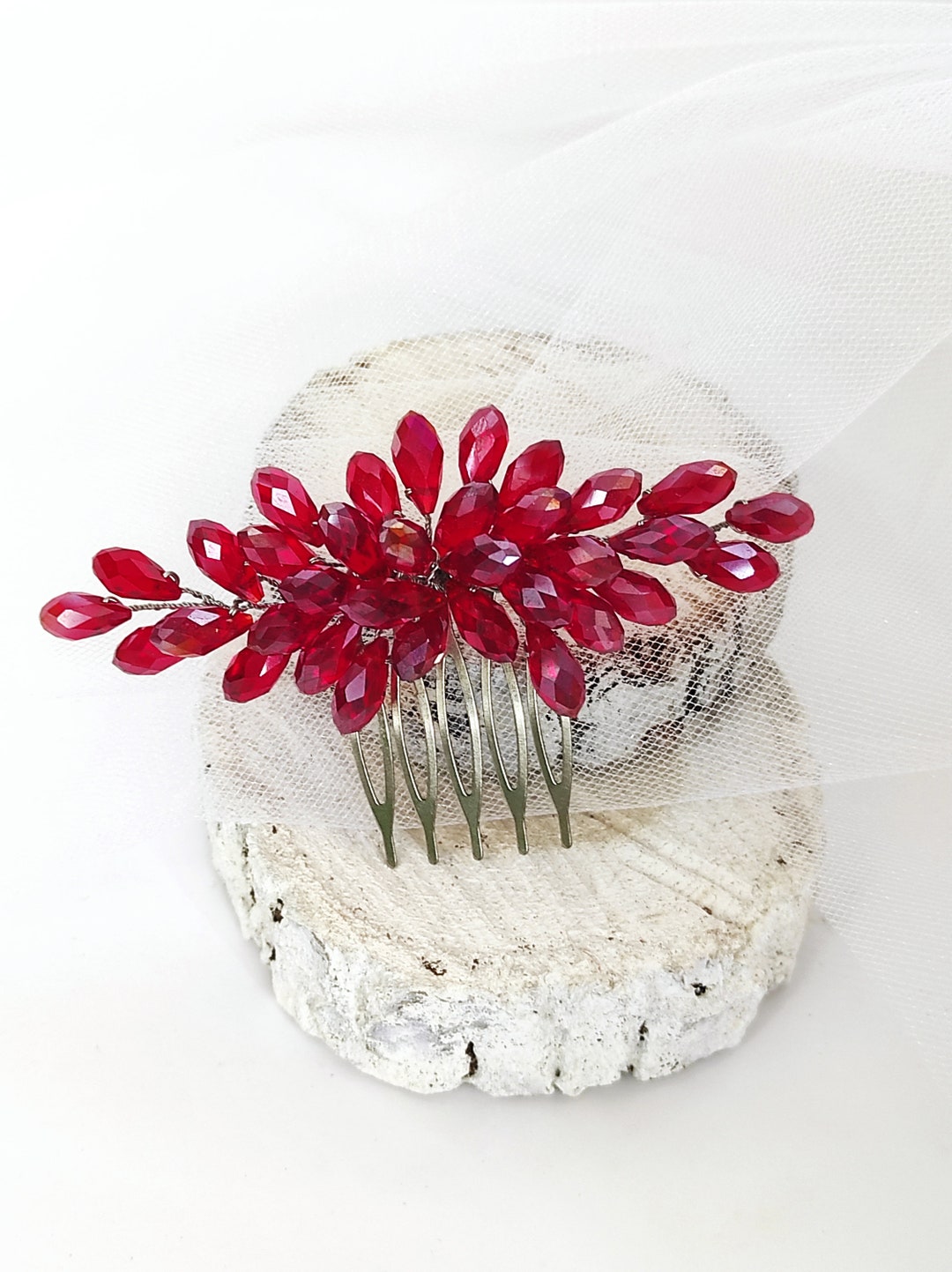 Red Hair Comb, Crystal Decorative Red Hair Comb, Bridal Hair Comb ...