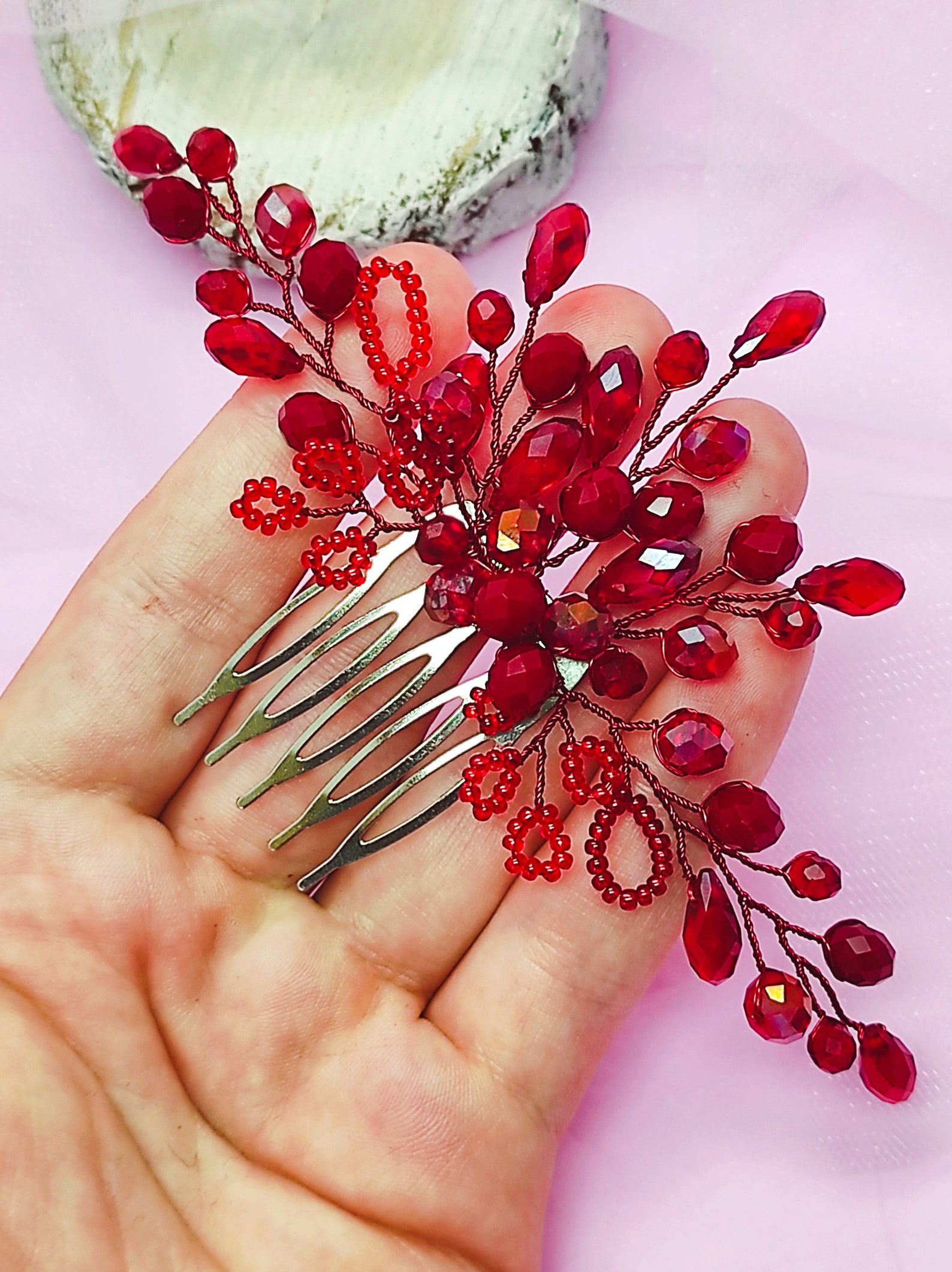 Red Hair Comb Wedding Decorative Comb Red Bridal Headpiece - Etsy