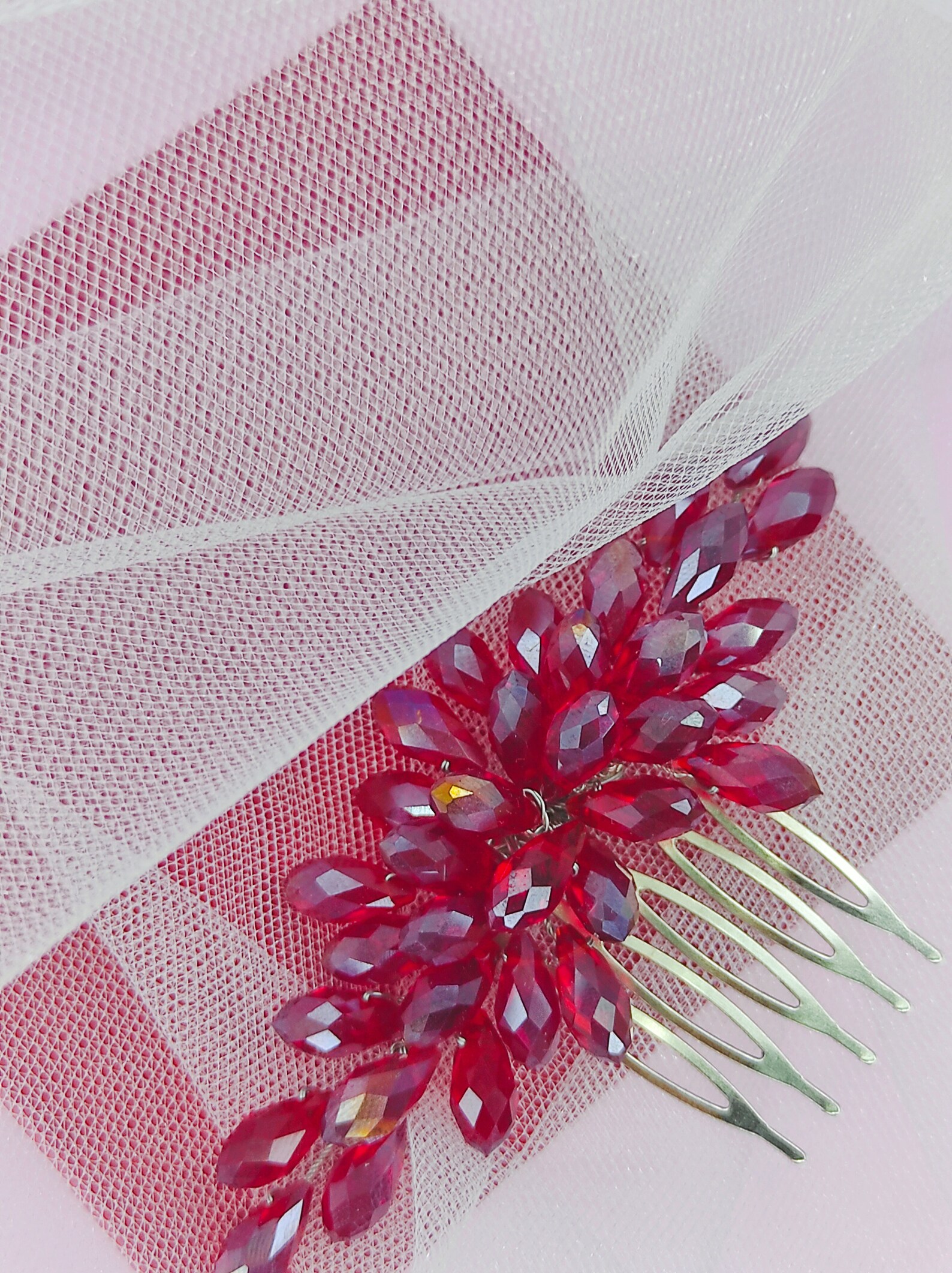 Red Hair Comb, Crystal Decorative Red Hair Comb, Bridal Hair Comb ...