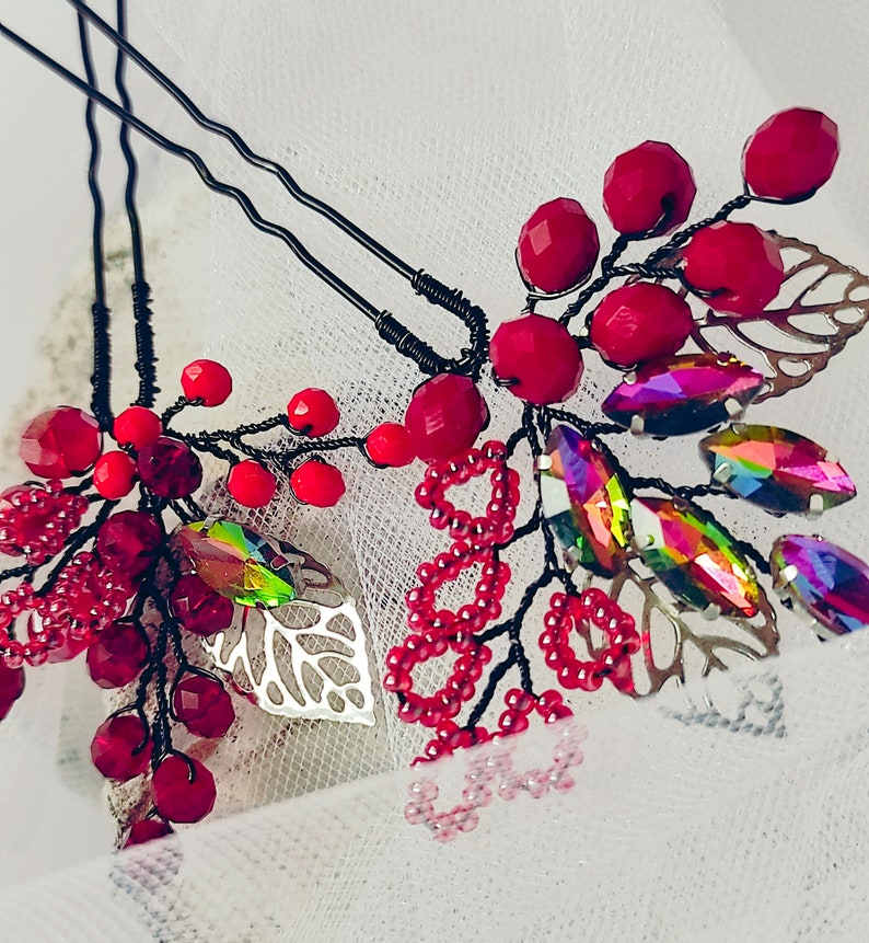 Red Hair Pins / Red Bridal Hairpin / Ukrainian Hair Clip / Red - Etsy