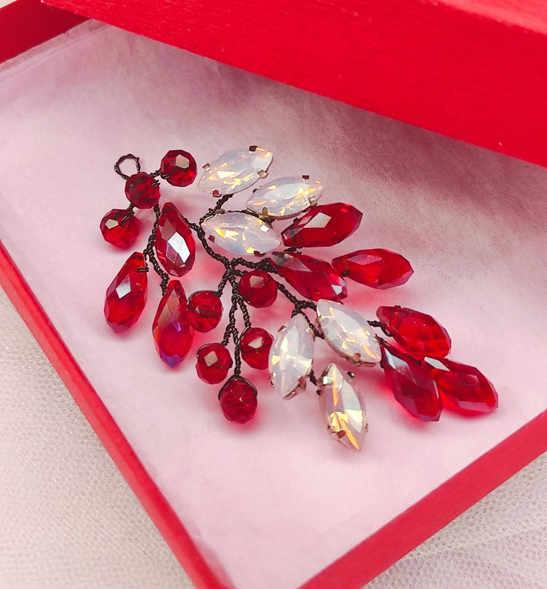 Red Crystal Hair Vine / Wedding Red Hair Clip / Bridal - Etsy