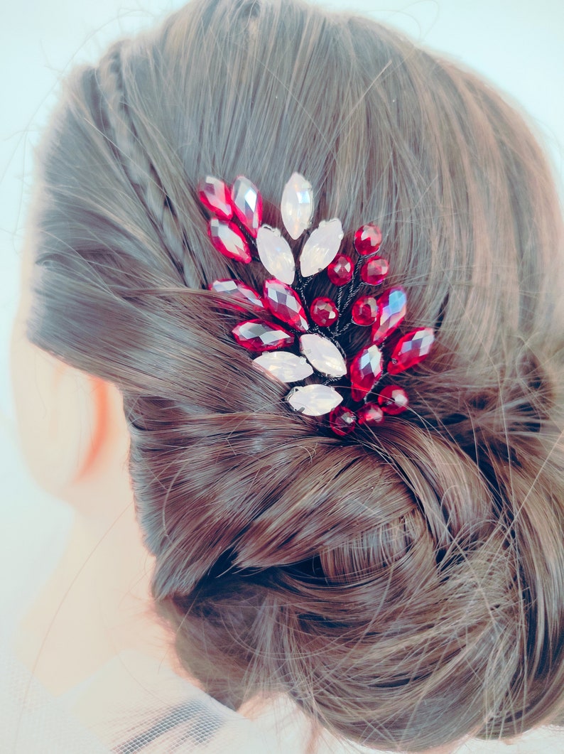 Red Crystal Hair Vine / Wedding Red Hair Clip / Bridal - Etsy