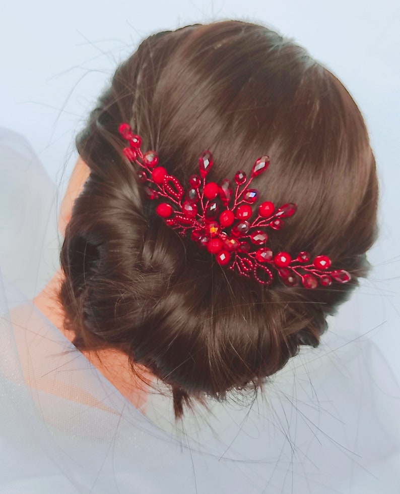 Red Hair Comb Wedding Decorative Comb Red Bridal Headpiece - Etsy