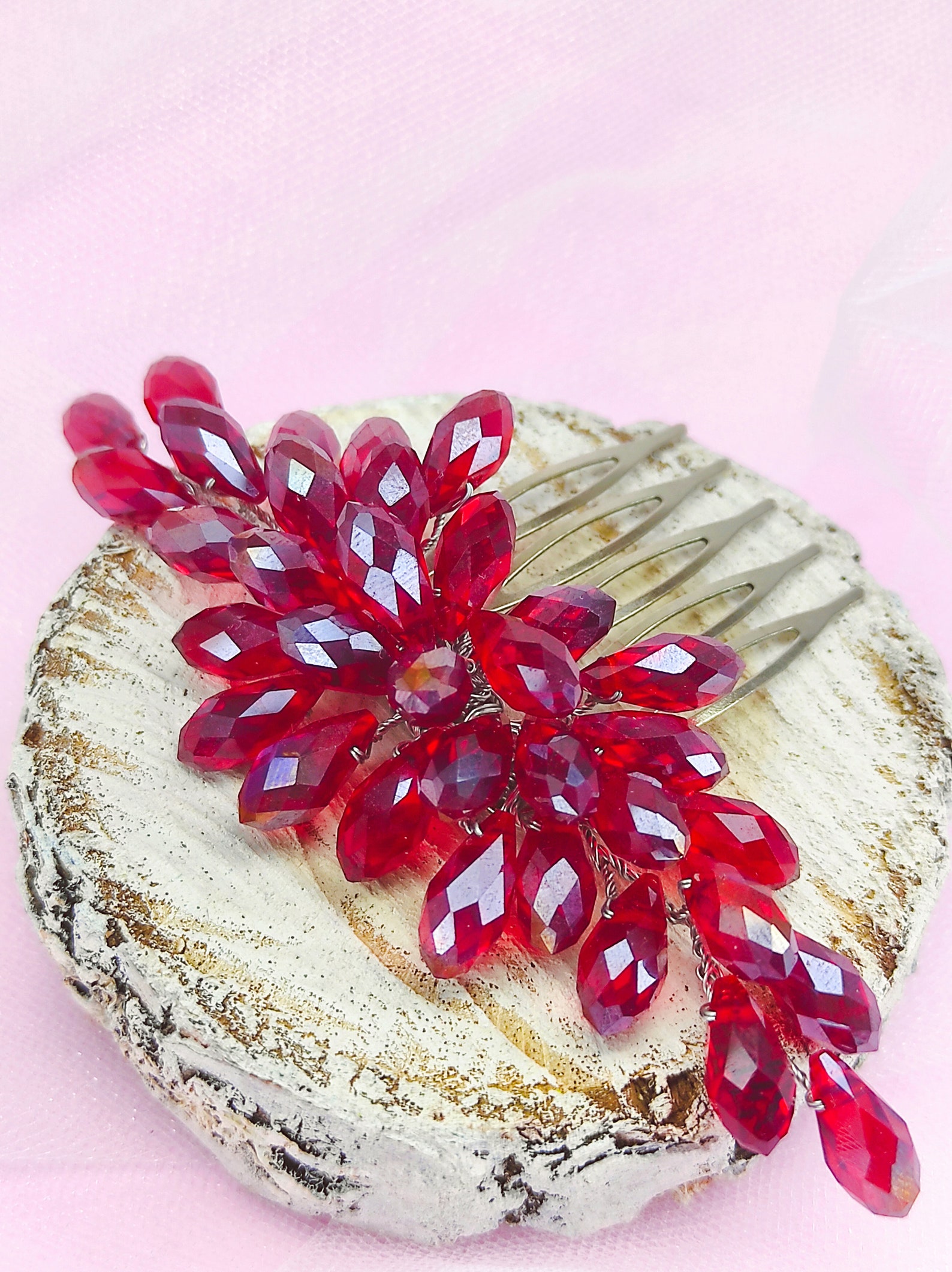 Red Hair Comb, Crystal Decorative Red Hair Comb, Bridal Hair Comb ...
