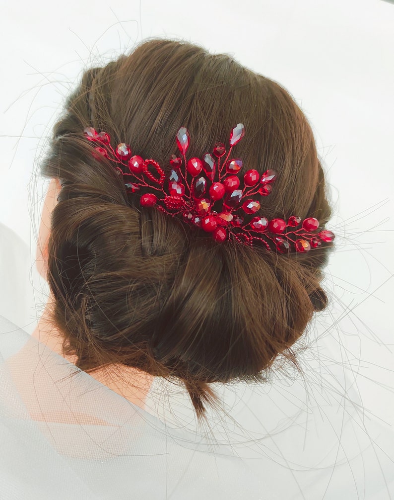 Red Hair Comb Wedding Decorative Comb Red Bridal Headpiece - Etsy