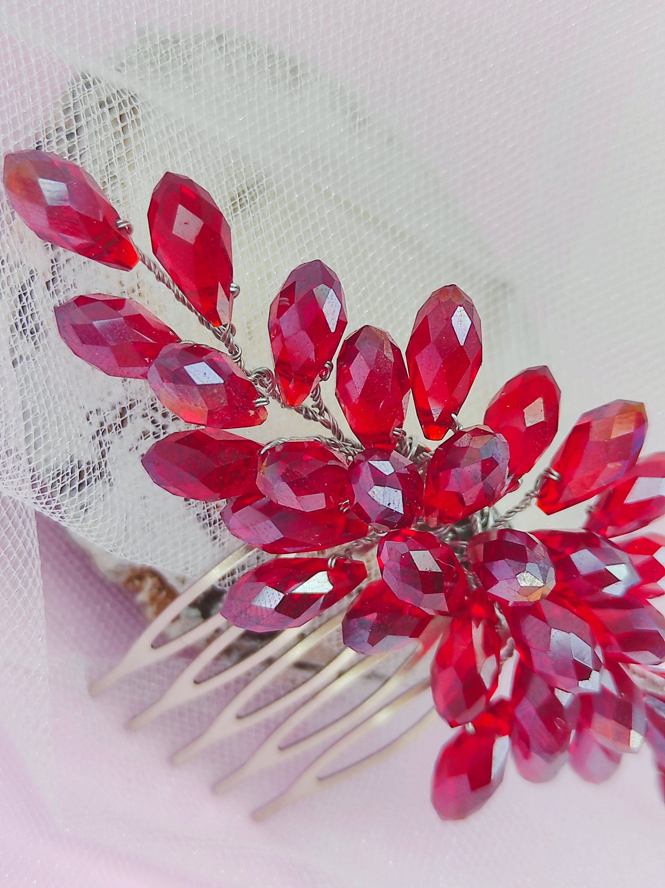 Red Hair Comb, Crystal Decorative Red Hair Comb, Bridal Hair Comb ...