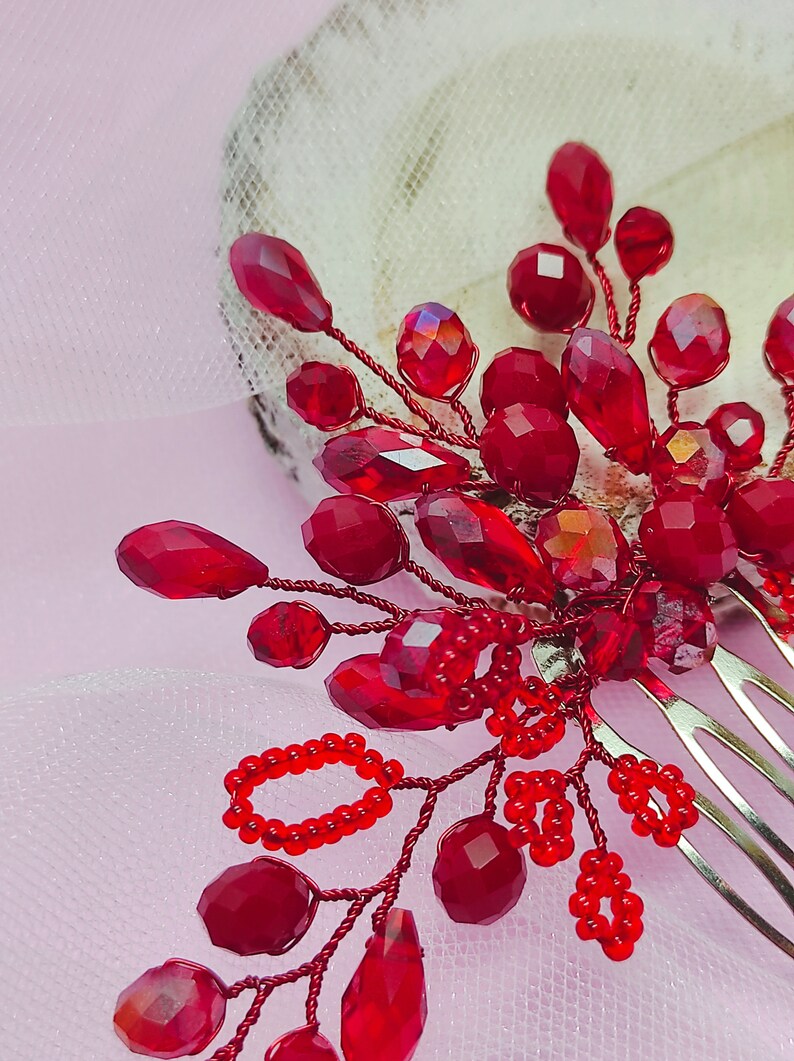 Red Hair Comb Wedding Decorative Comb Red Bridal Headpiece - Etsy