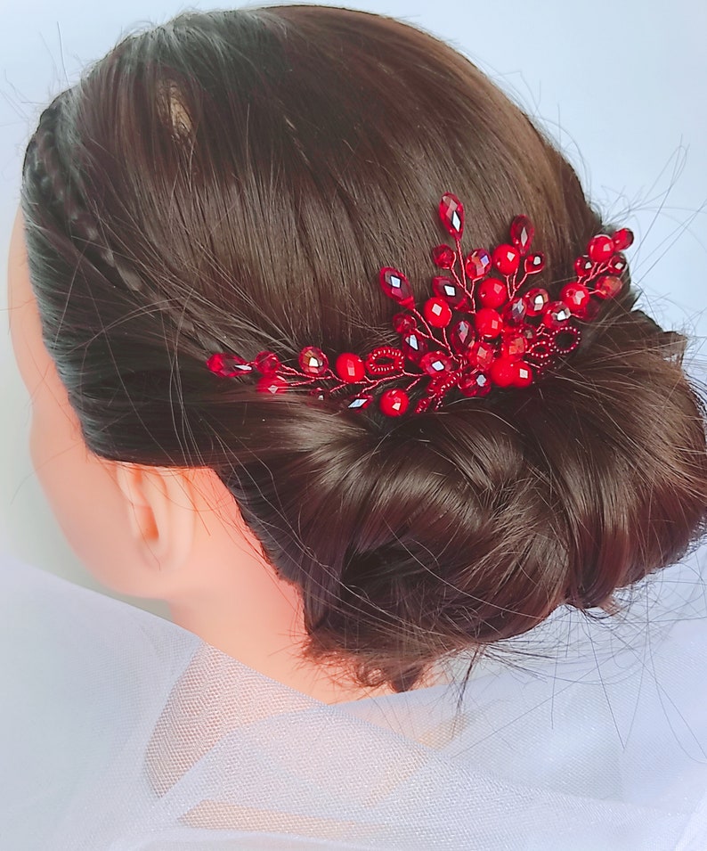 Red Hair Comb Wedding Decorative Comb Red Bridal Headpiece - Etsy