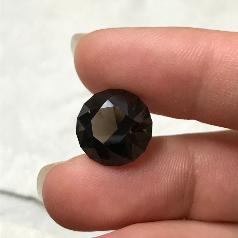 7.48 Carat Apache Tear 13mm Round Brilliant Cut, Faceted Loose, Dark ...
