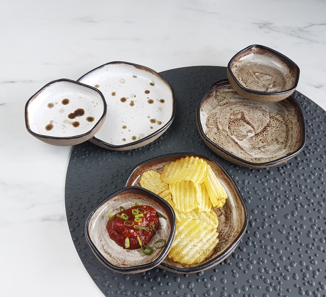 Set of Five Unique Handmade Plates for Snacks 2 in 1 - Etsy