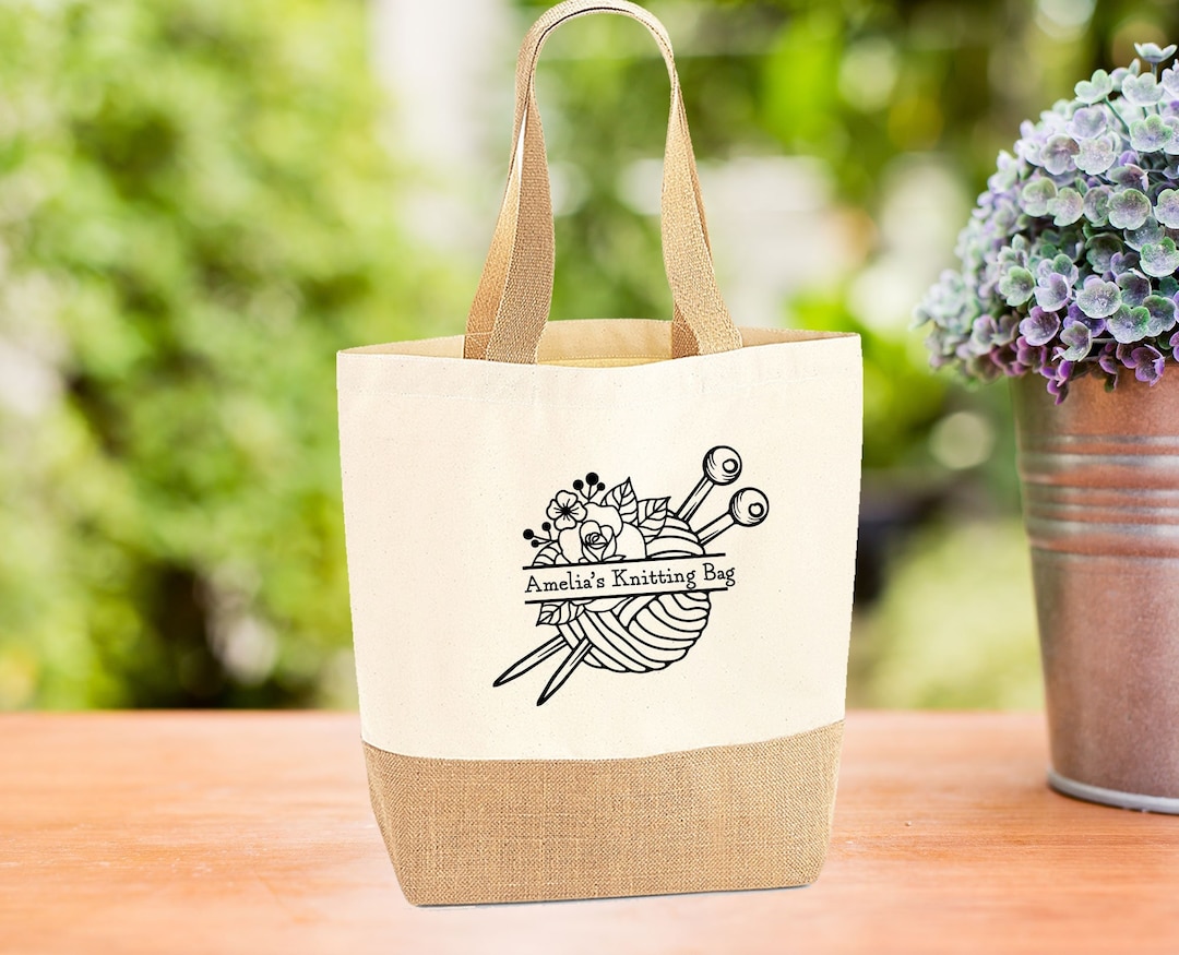 Custom Knitting Bag, Knitting Jute Bag, Knitting Project Bag, Yarn Tote ...