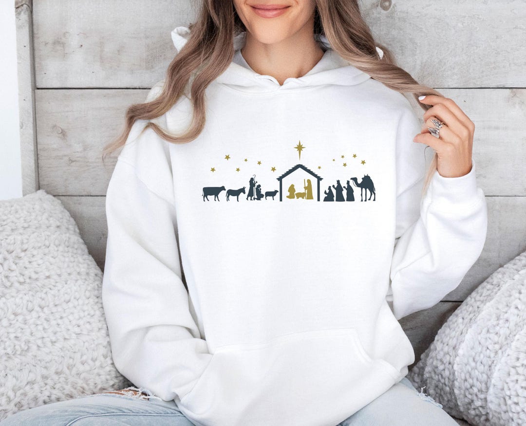 Nativity Hoodie, Nativity Scene Hoodie, Christmas Hoodie, Jesus Hoodie ...