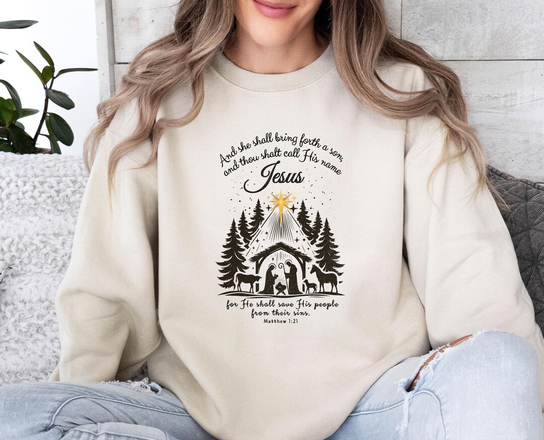 Holy Night Sweatshirt, Christmas Nativity, Nativity Sweater, Jesus ...