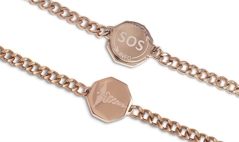 Ladies Medi Safe SOS Rose Gold Bracelet Medical Alert Medic - Etsy