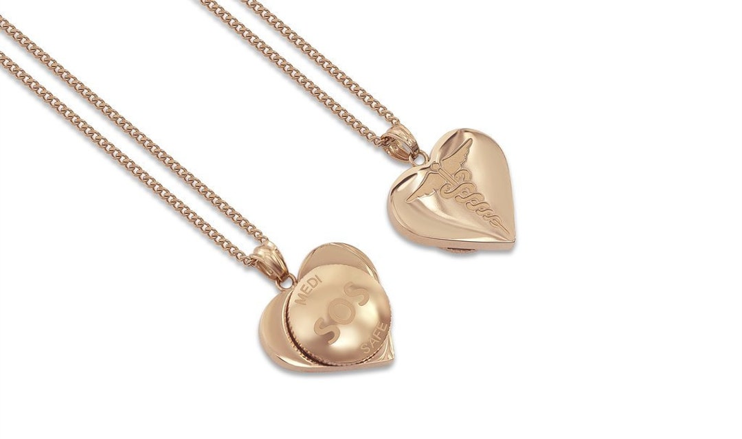 Ladies Rose Gold Heart SOS Necklace Medical Alert Jewellery - Etsy