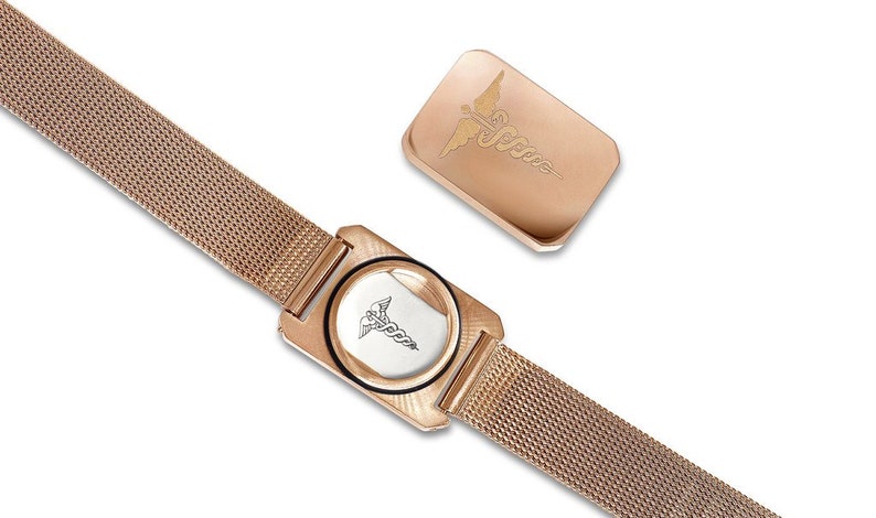 Unisex Medi Safe SOS Rose Gold Mesh Watch Strap Bracelet, Medical Alert ...