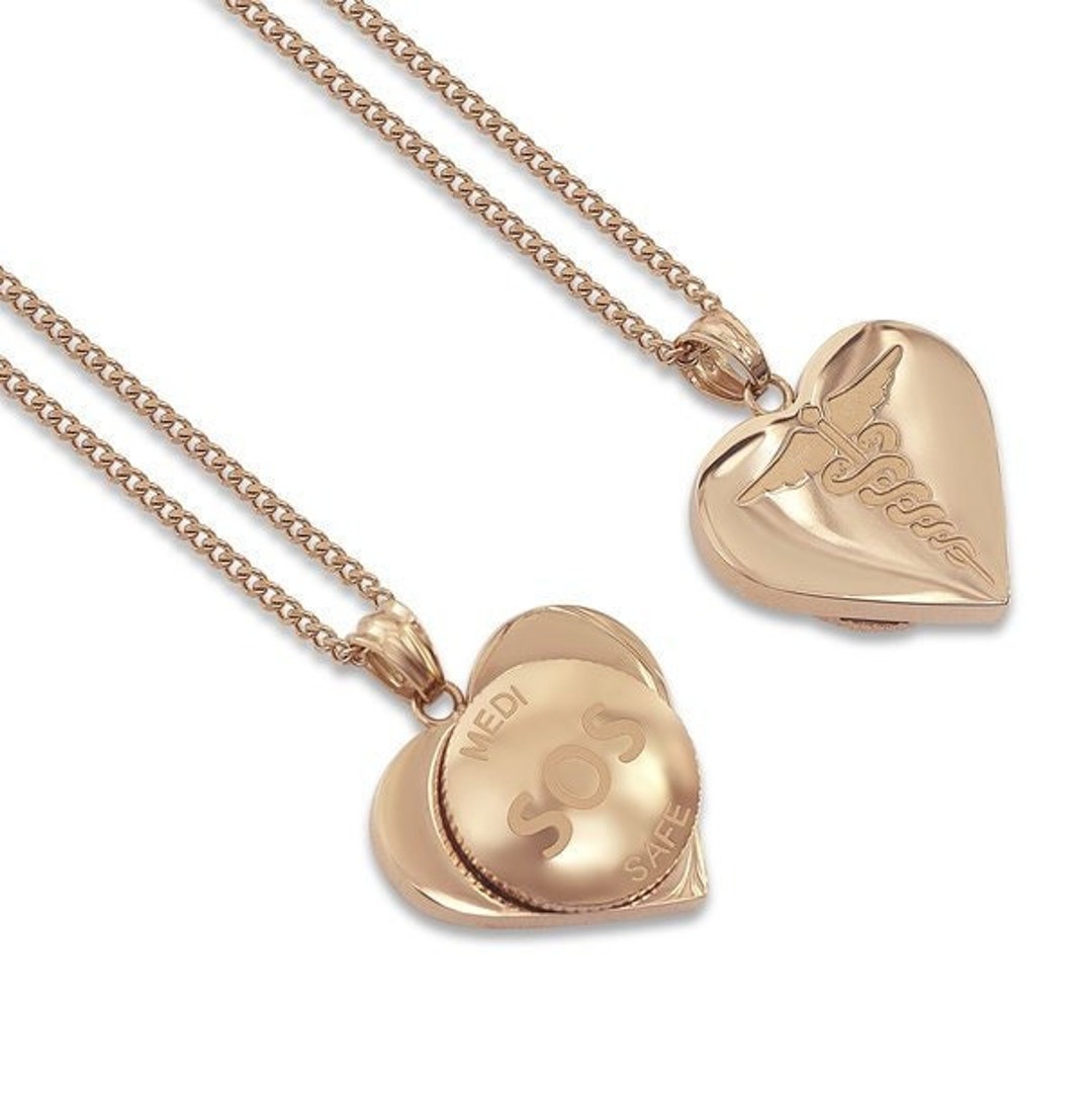 Ladies Rose Gold Heart SOS Necklace, Medical Alert Jewellery, Medical ...