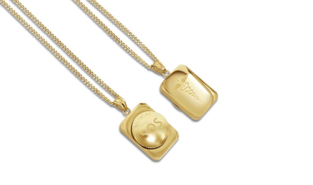 Unisex Medi Safe SOS Gold Pendant Necklace Medical Alert - Etsy