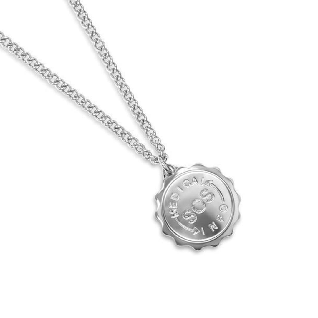 Unisex Medi Safe SOS Silver Pendant Necklace, Medical Alert, Talisman ...