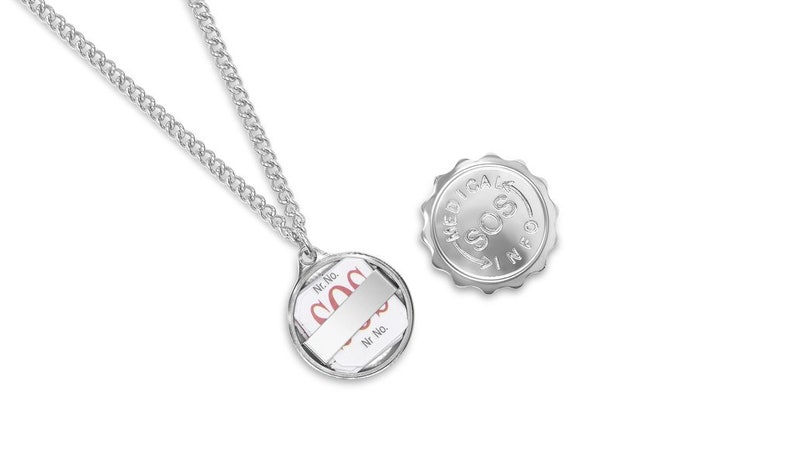 Unisex Medi Safe SOS Silver Pendant Necklace, Medical Alert, Talisman ...