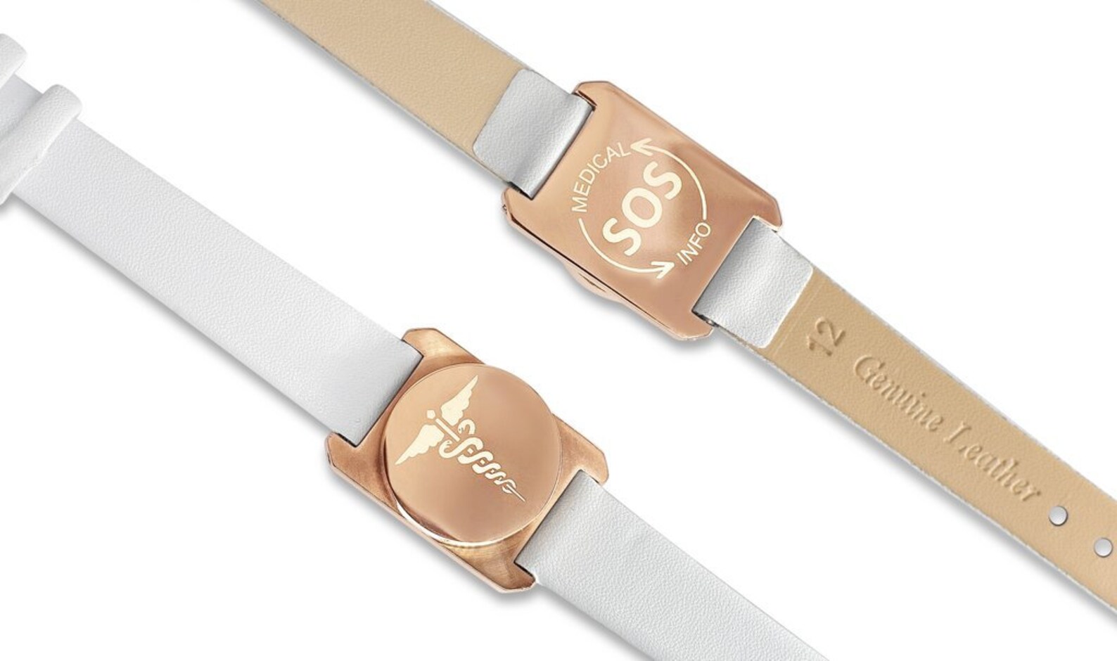 Unisex Medi Safe SOS White/rose Gold Bracelet With Leather - Etsy