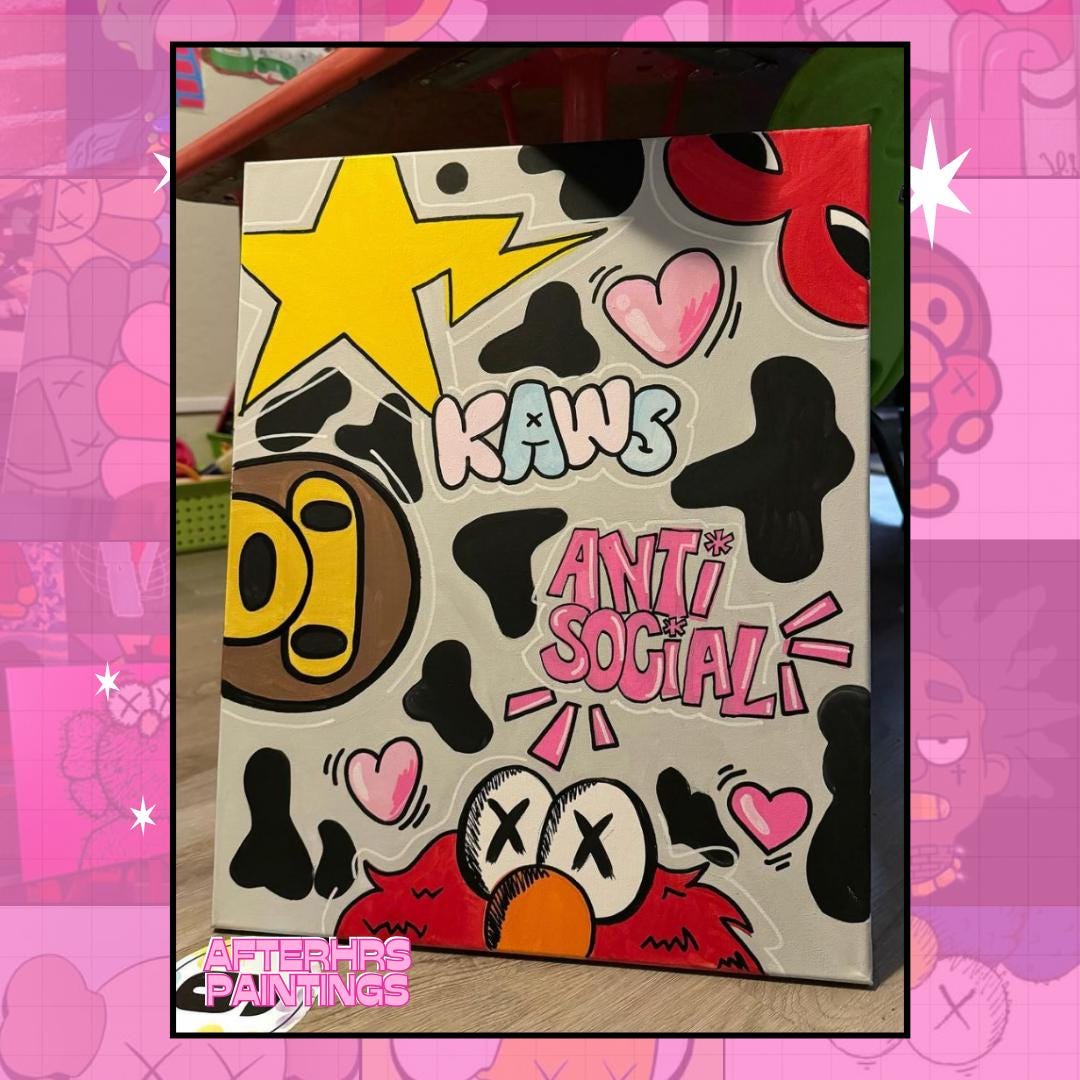 Custom 16x20 Hello Kitty X KAWS X Antisocial Social Club Painting – the ...